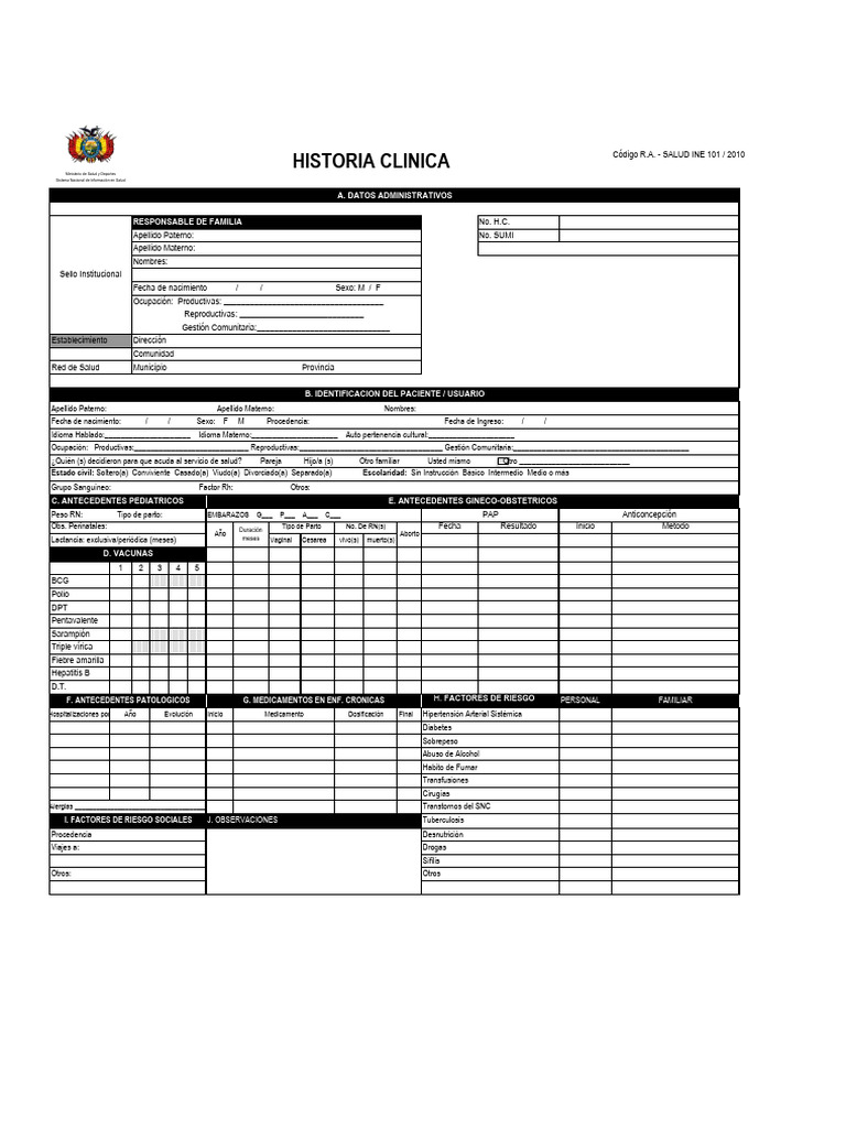 Historia Clinica | PDF | Especialidades Medicas | Medicina CLINICA
