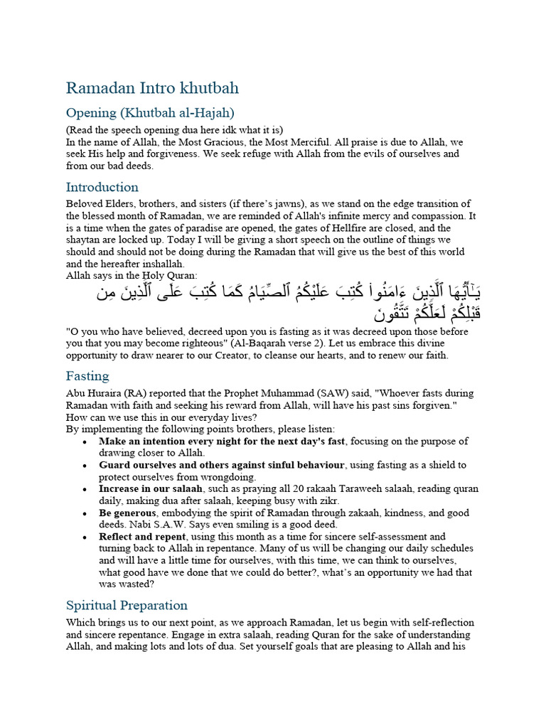 Ramadan Intro Khutbah | PDF | Ramadan | Religious Belief And Doctrine