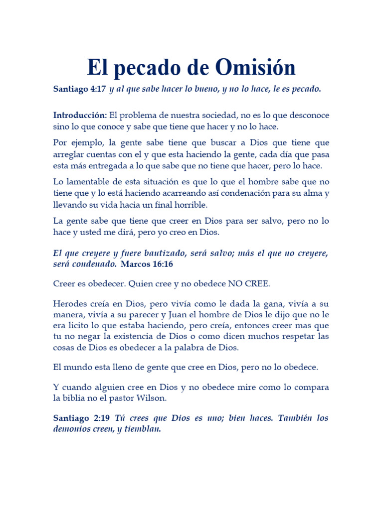 El Pecado de Omisión | PDF | Pecado | Dios