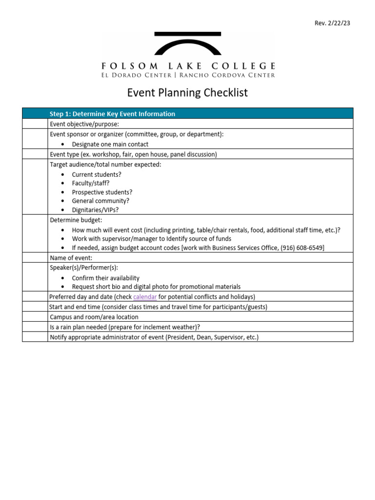 FLC Event Planning Checklist | PDF