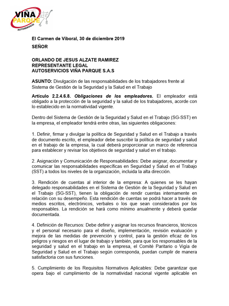 01 Anexo 3.1 DOC-SGSST-001 Acta Roles y Resp Empleador | PDF | Derecho ...
