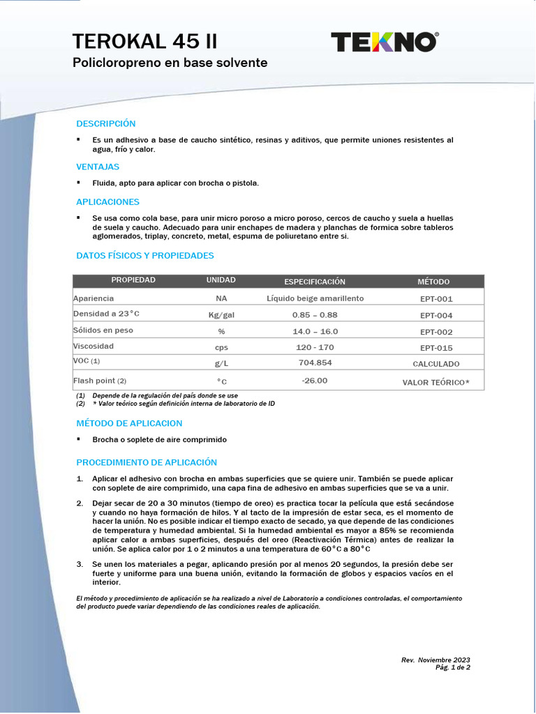 Adhesivo Policloropreno Terokal 45 II | PDF | Humedad | Solvente