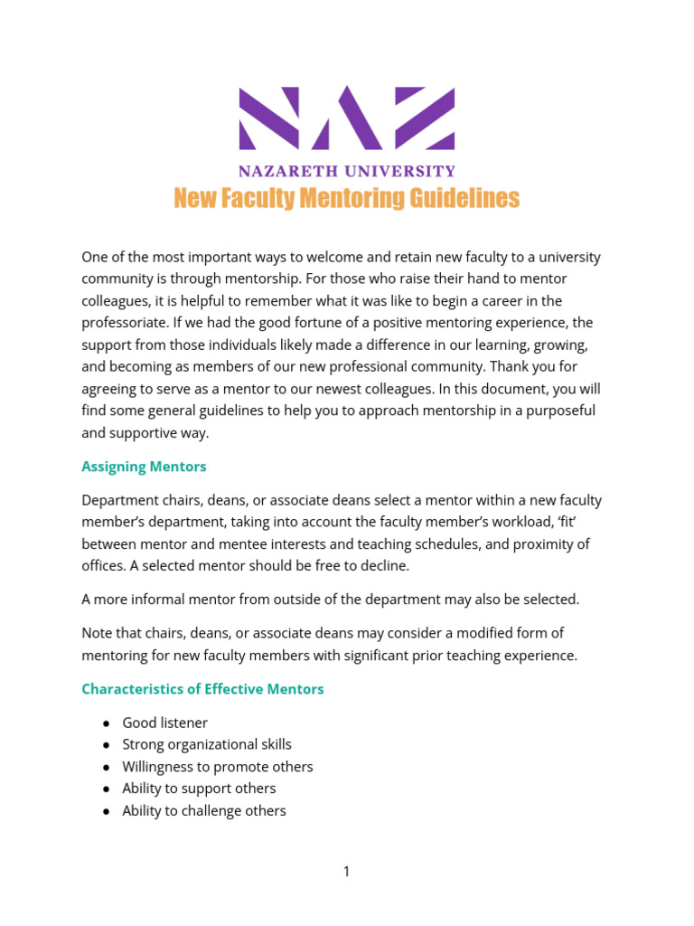 New Faculty Mentoring Guidelines 8.2018.final | PDF | Mentorship | Pedagogy