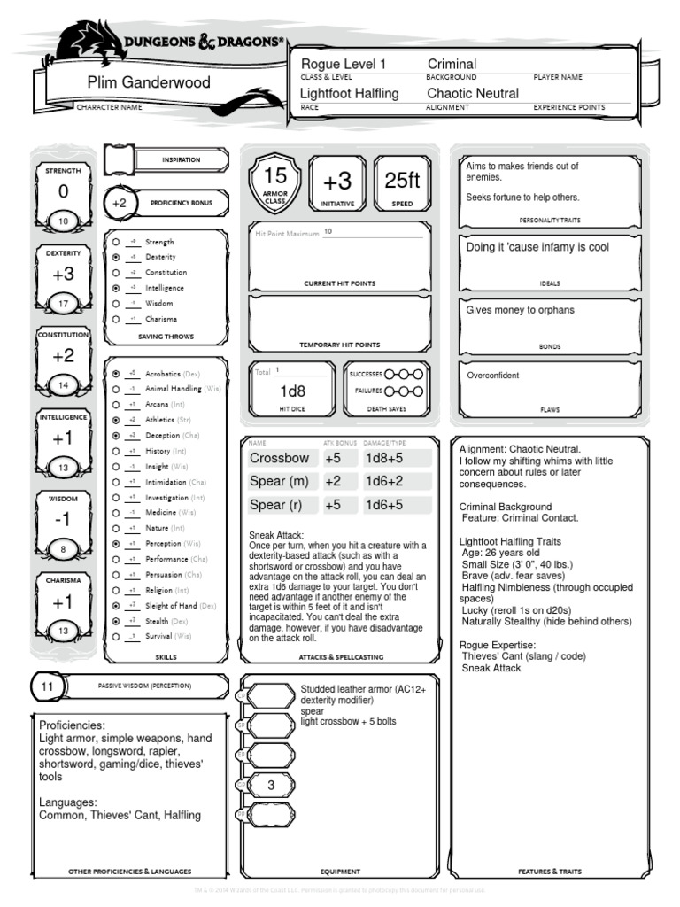 Charactersheet Plim Ganderwood | PDF