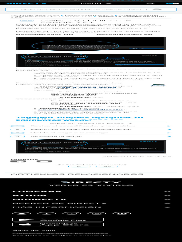 Código de Error 721 DIRECTV Chile | PDF | Direc Tv | Informática