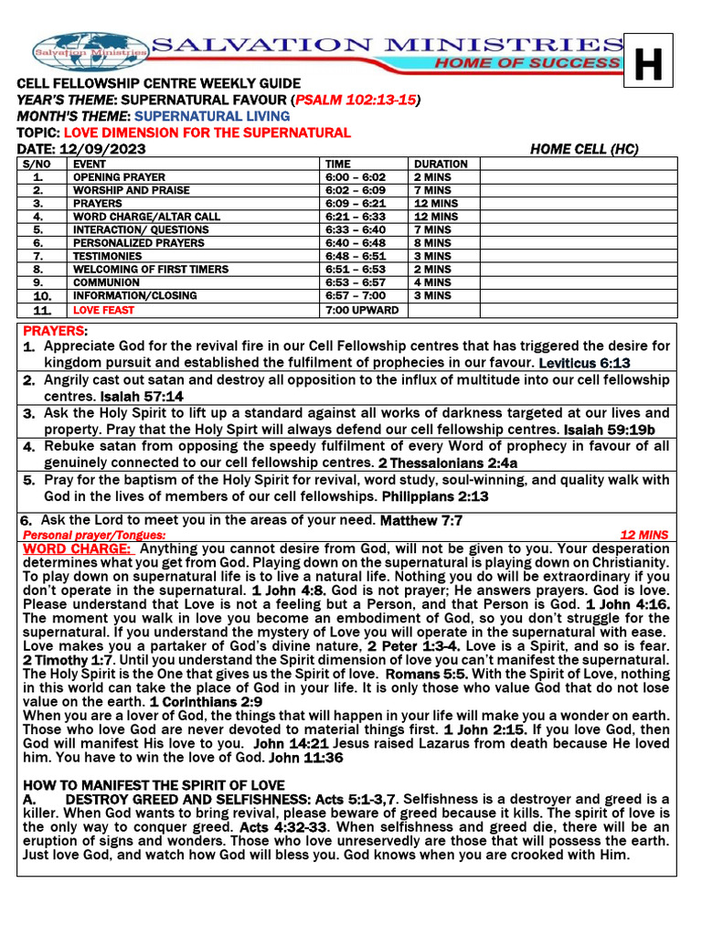 12th SEPTEMBER 2023 CELL FELLOWSHIP CENTRE WEEKLY GUIDE-H | PDF | Love ...