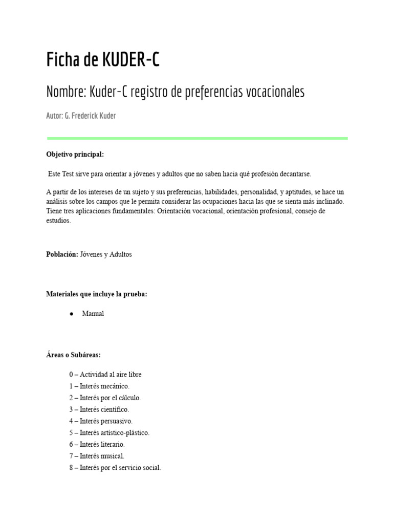 Ficha de KUDER-C | Descargar gratis PDF | Científico | Ingeniería
