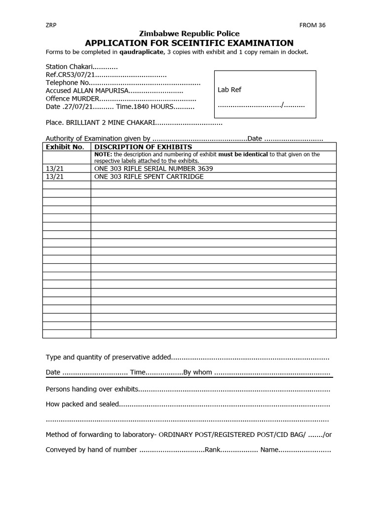 ZRP Form 36 | PDF | Crimes | Crime & Violence
