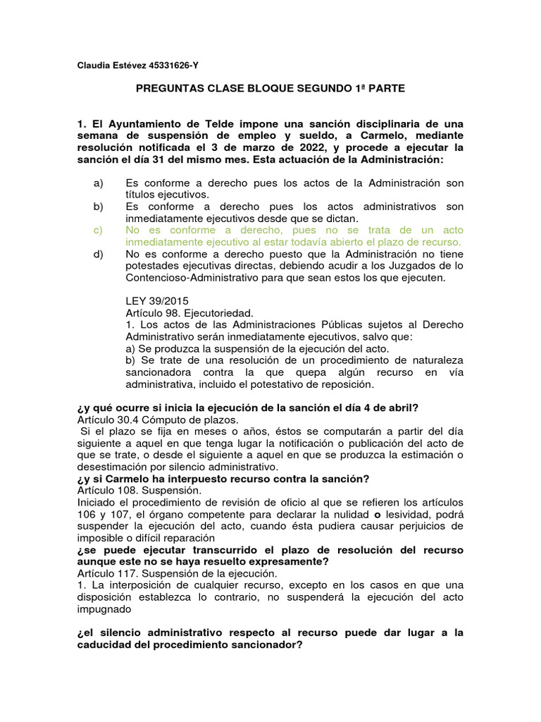 PREGUNTAS_CLASE_BLOQUE_SEGUNDO_1ª PARTE_2022-23_SR | Descargar gratis PDF | Estatuto de ...