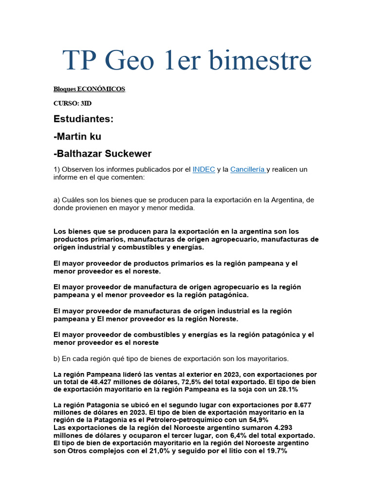 TP Geo 1er Bimestre | PDF | El comercio internacional | Economias