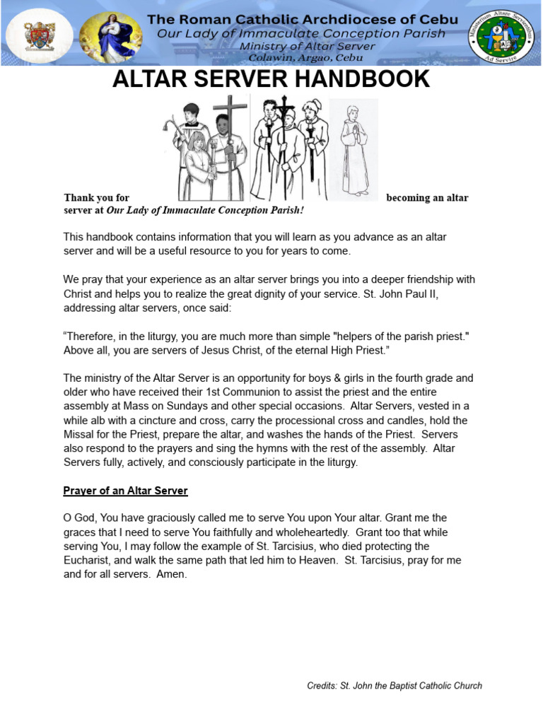 Altar Server Handbook for Our Parish | PDF | Altar | Eucharist