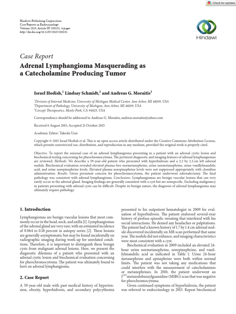 Case Reports in Endocrinology - 2015 - Hodish - Adrenal Lymphangioma ...