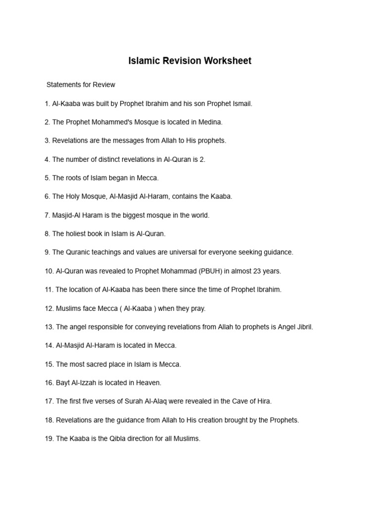 IIslamicRevision Worksheet | PDF | Art | Religion & Spirituality