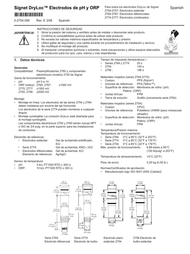 Electrodos de pH y ORP DryLoc Signet | PDF | Ph | Sensor