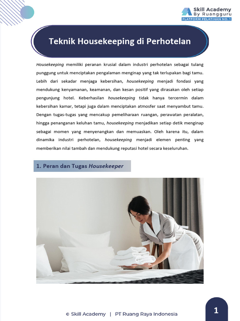 Teknik Housekeeping Di Perhotelan: 1. Peran Dan Tugas Housekeeper | PDF ...