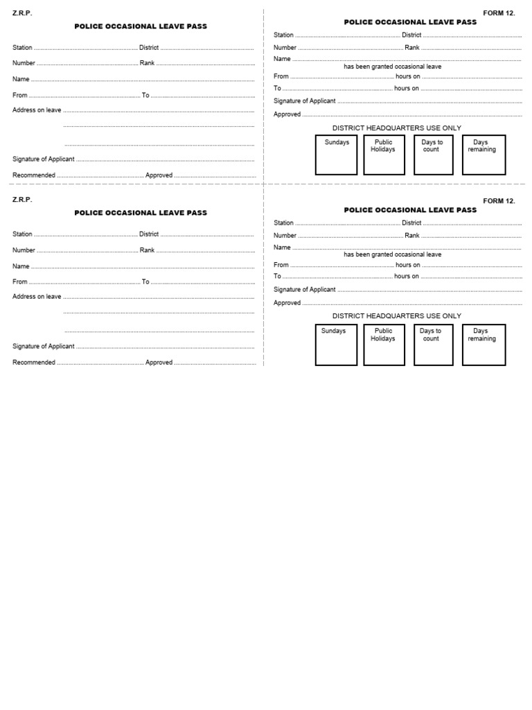 Police Occasional Leave Pass Form | PDF