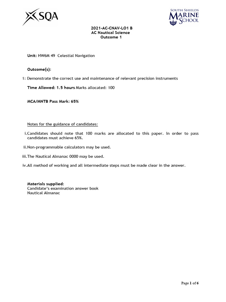 2021 AC Cel Nav LO1 B Exam PDF | PDF | Navigation