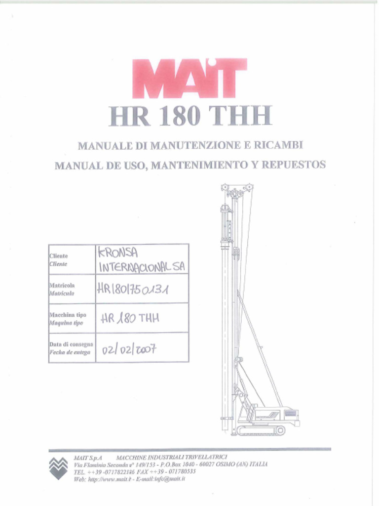 Manual Uso, Mantenimiento y Repuestos_MAIT HR-180 THH_P5-60 | PDF