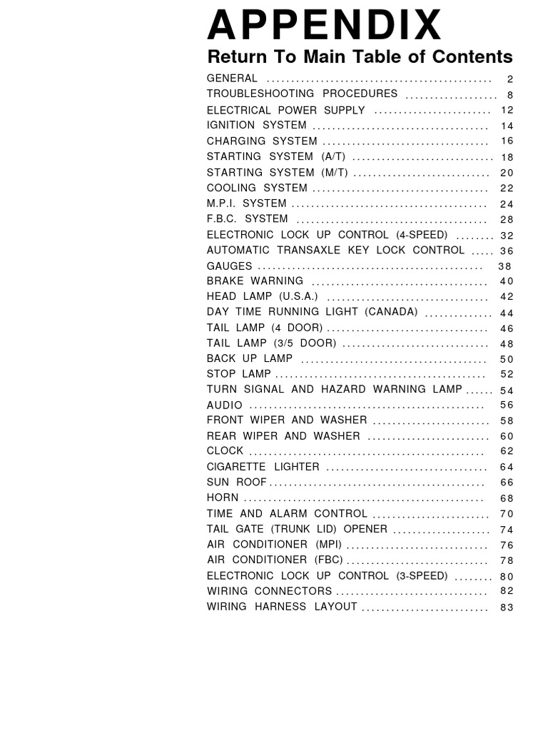 Hyundai Excel X2 1989-1998 Appendix - Electrical Wiring System | PDF ...