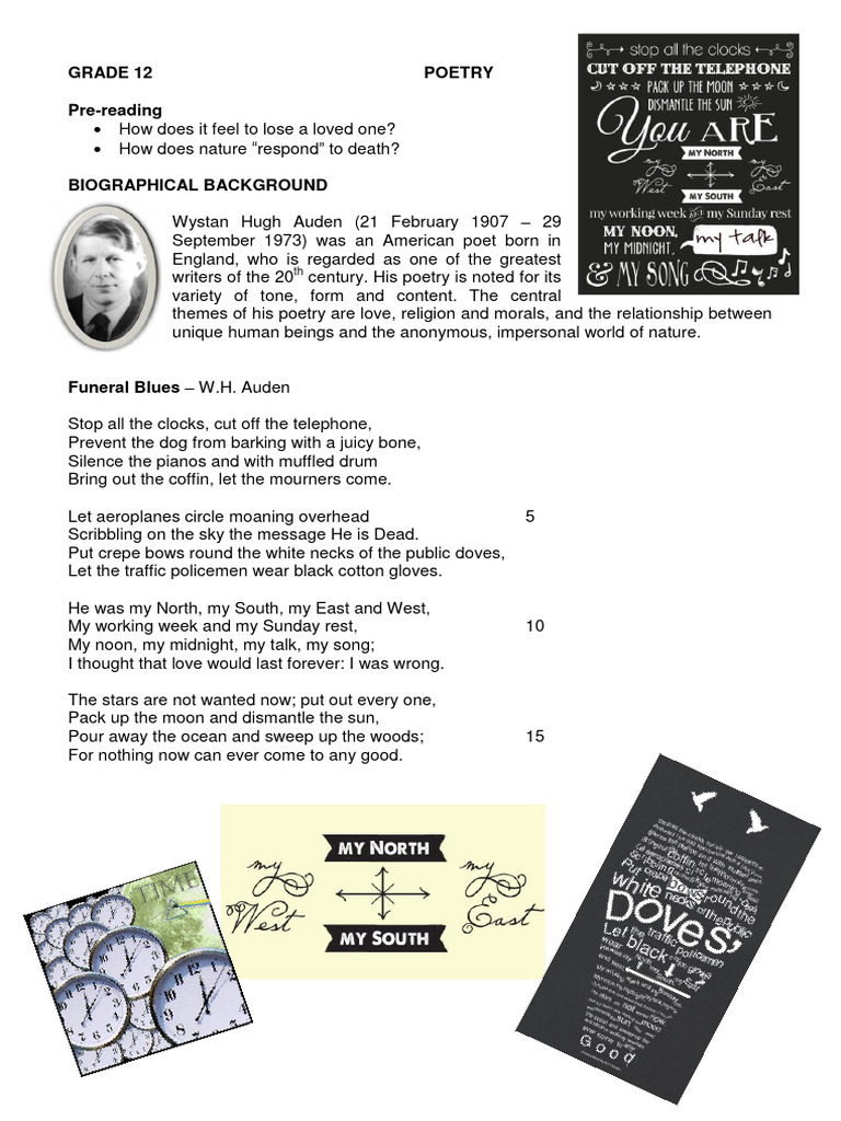 GR 12 HL Poem 5 Funeral Blues | PDF | Metre (Poetry) | Poetry