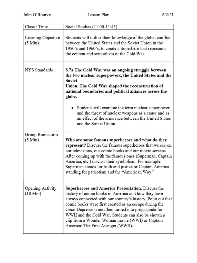 Superhero Lesson Plan and Graphic Organizer | PDF | Superheroes | Comic ...