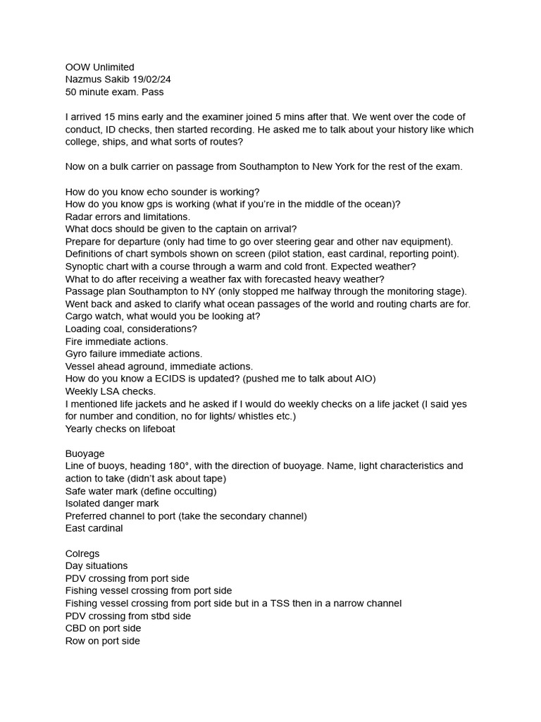 OOW (Unlimited) Orals Report - 2024-02 - Sakib - Pass | PDF