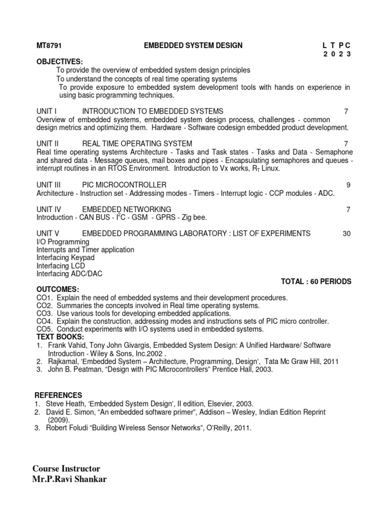 EMBEDDED SYSTEMS DESIGN Course Material With QP | PDF | Embedded System | Scheduling (Computing)
