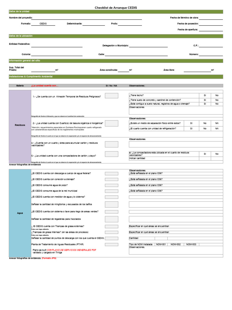 Checklist de Arranque - Ambiental - VF1 - CEDIS | PDF | Residuos | Agua