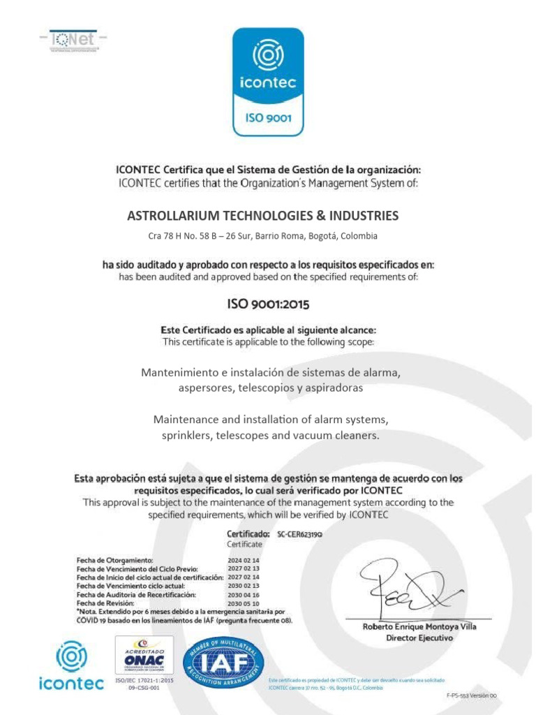Iso-9001 Icontec Astrollarium | PDF