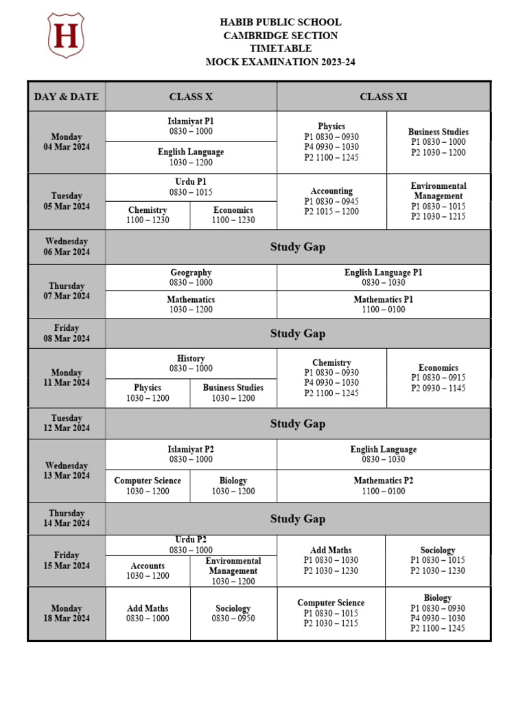 MOCK Timetable | PDF | Science