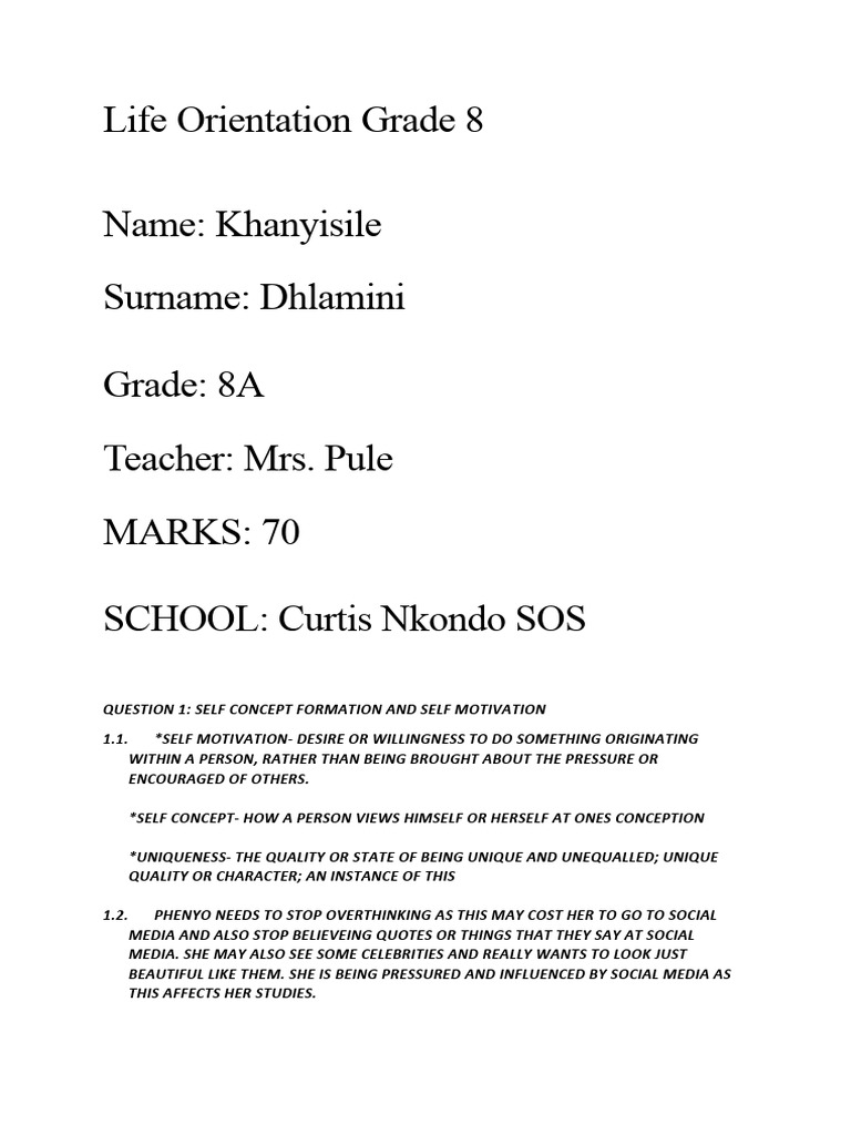 Life Orientation | PDF | Learning | Self Concept