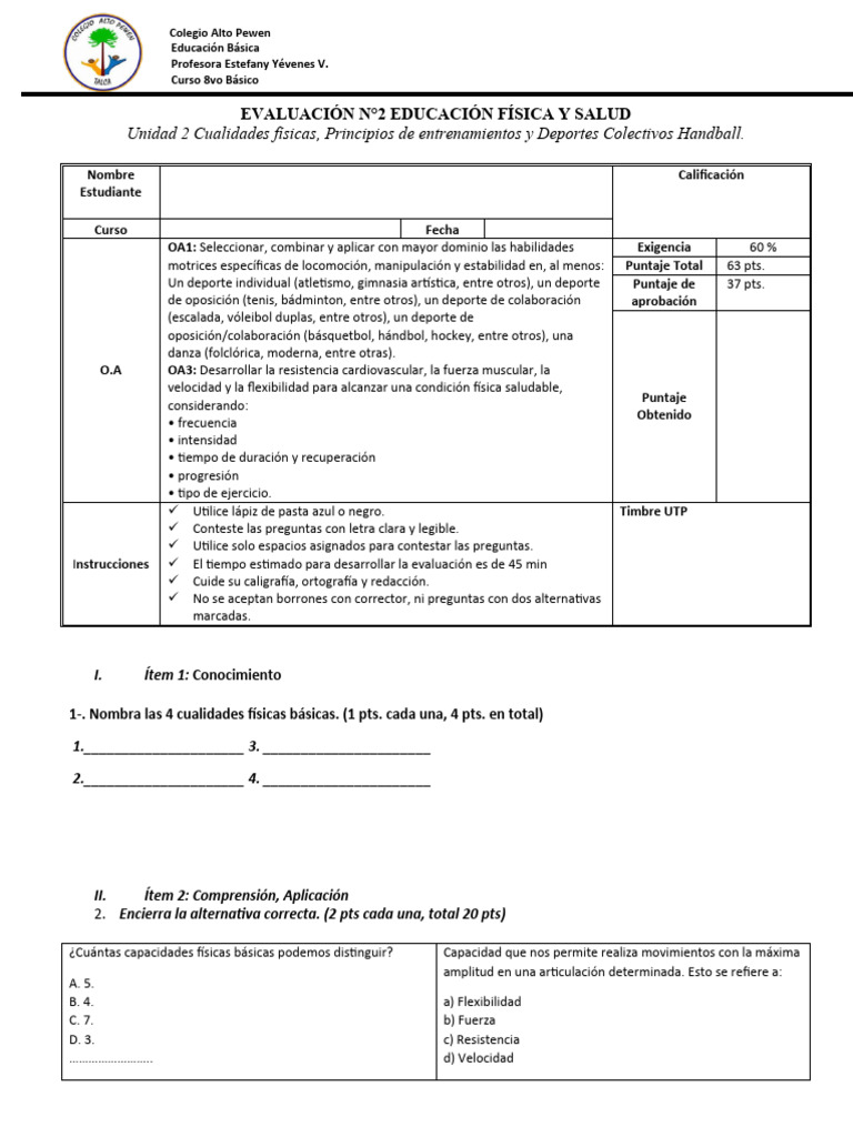 Prueba 8vo Básico | PDF | Flexibilidad (anatomía) | Corriendo