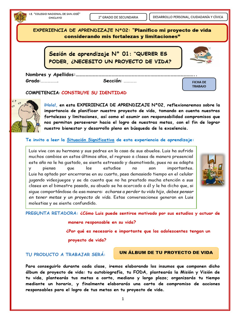 4.sa.Nº01.Exp - Apre.Nº02Querer Es Poder - Necesito Un Proyecto de Vida | PDF | Motivación ...