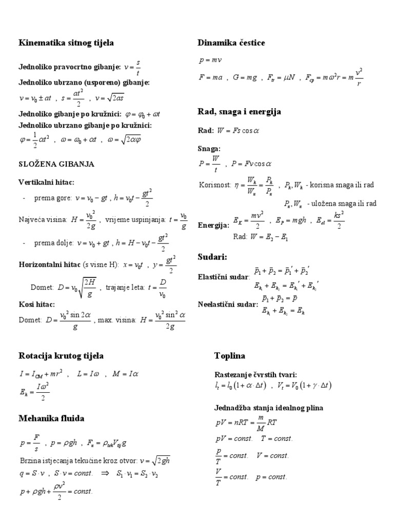 Formule Iz Fizike SVE | PDF