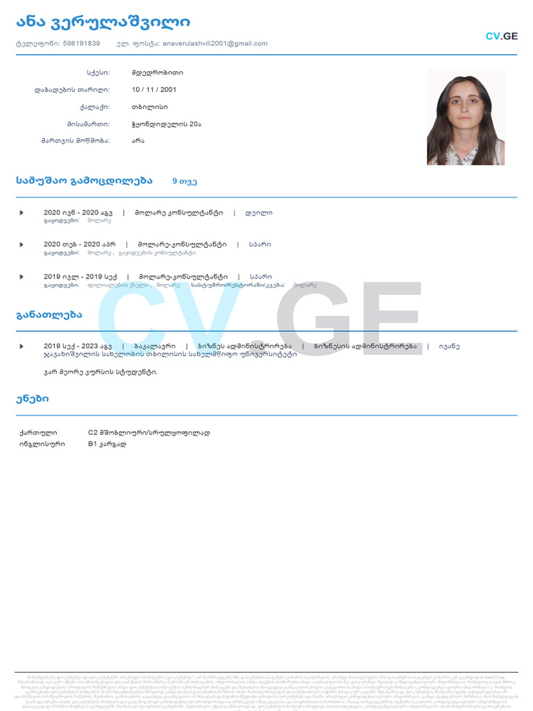 ვერულაშვილი ანა CV | PDF