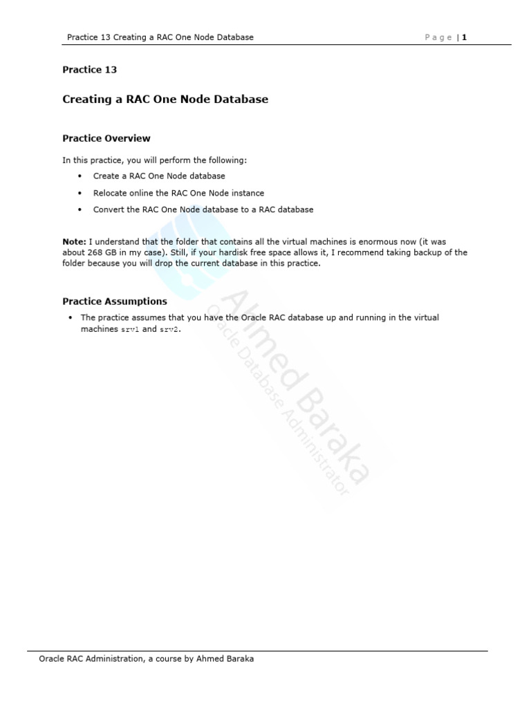 Practice 13 Creating Oracle RAC One Node | PDF | Databases | Computer Data Practice 13 Creating Oracle RAC One Node | PDF | Databases | Computer Data