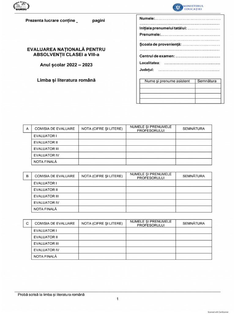 Simulare E.N. Giurgiu | PDF