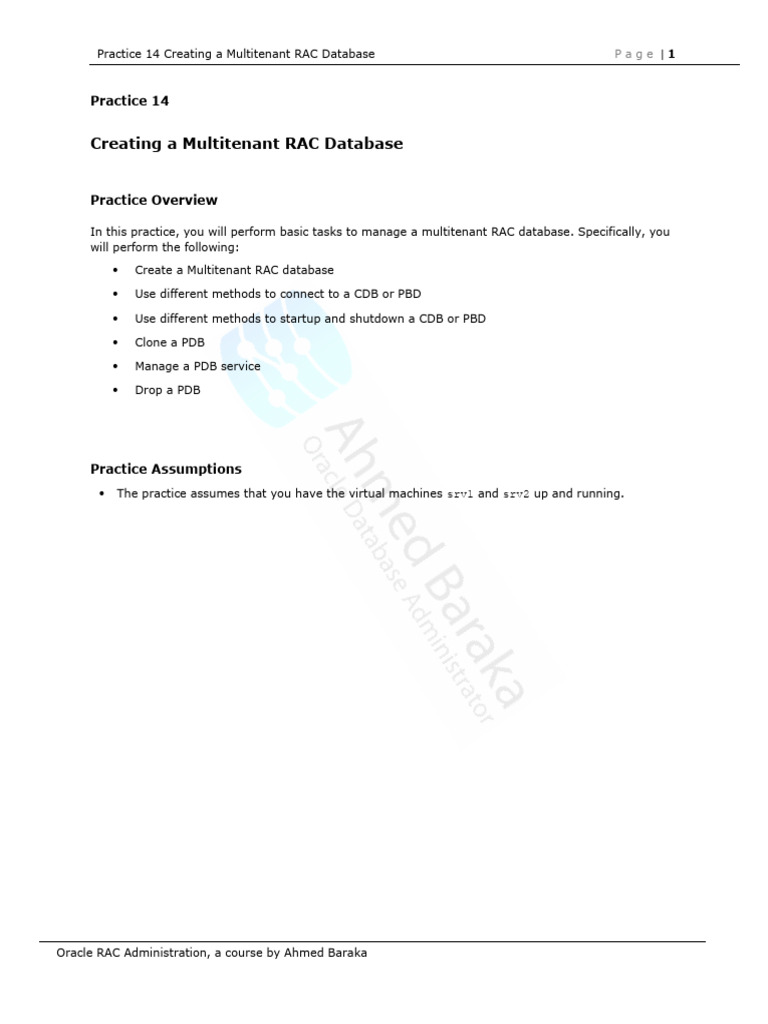 Multitenant RAC Database Creation Guide | PDF | Databases | Protein ...