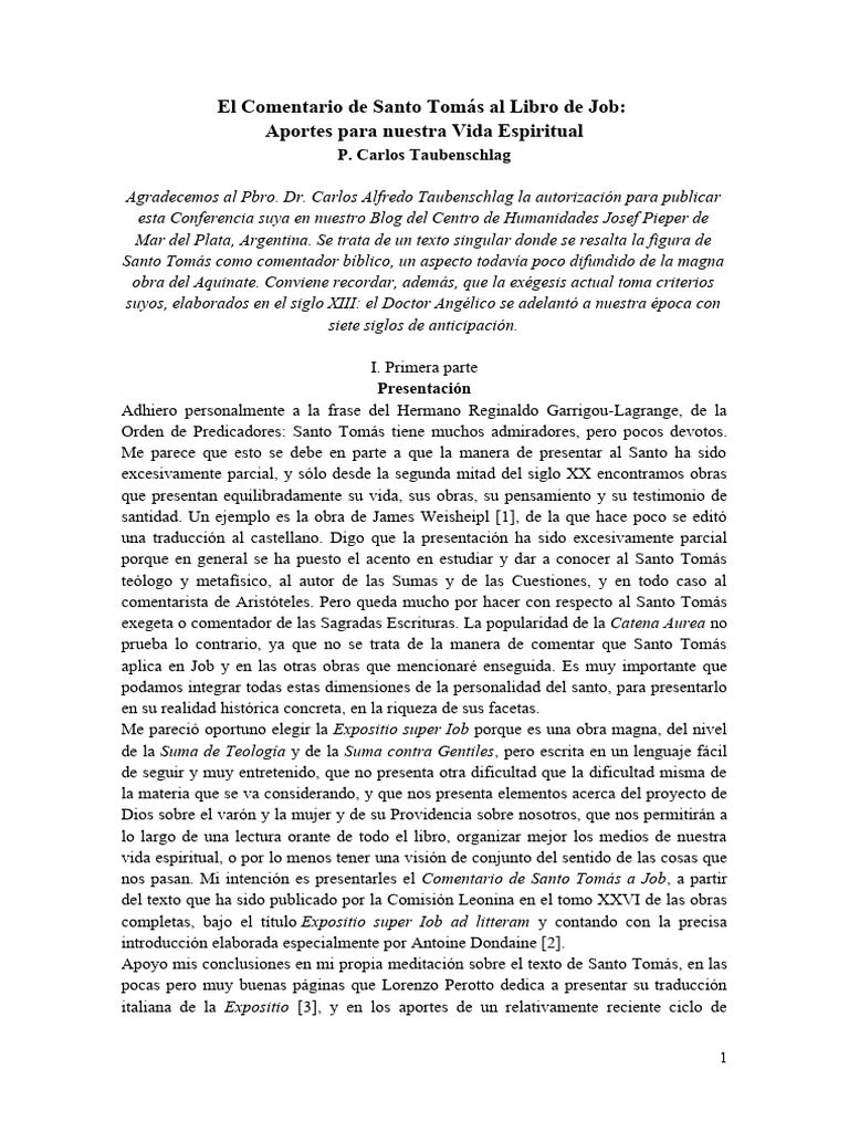 El Comentario de Santo Tomás Al Libro de Job | PDF | Tomás de Aquino ... El Comentario de Santo Tomás Al Libro de Job | PDF | Tomás de Aquino ...