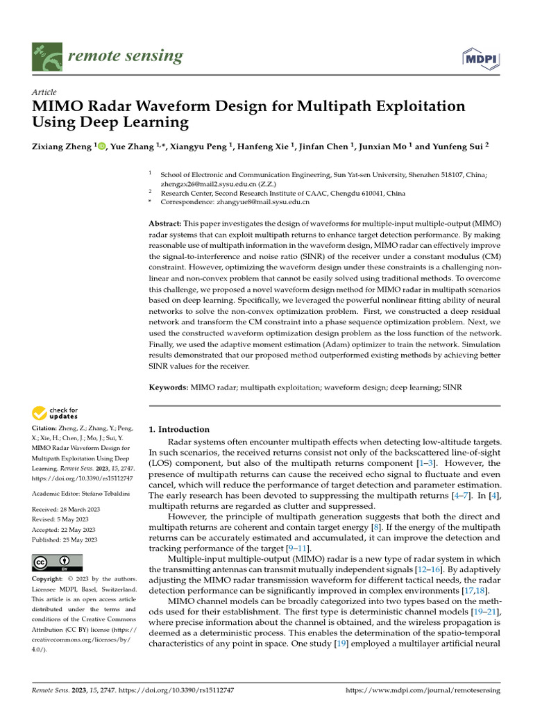 MIMO Radar Waveform Design For Multipath Exploitat | PDF | Mimo | Orthogonal Frequency Division ...