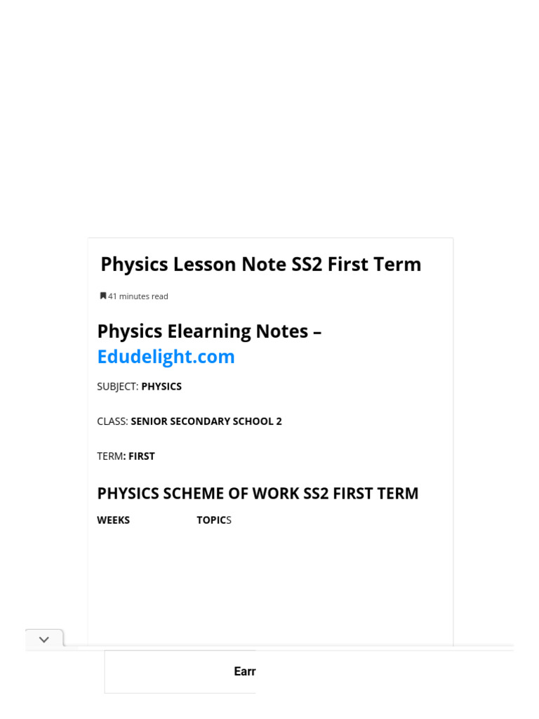 Physics Lesson Note SS2 First Term | PDF | Momentum | Acceleration