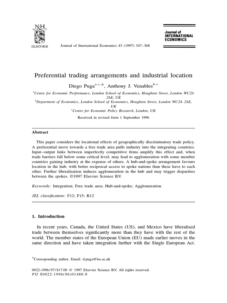 Preferential Trading Arrangements and Industrial Location | PDF ...