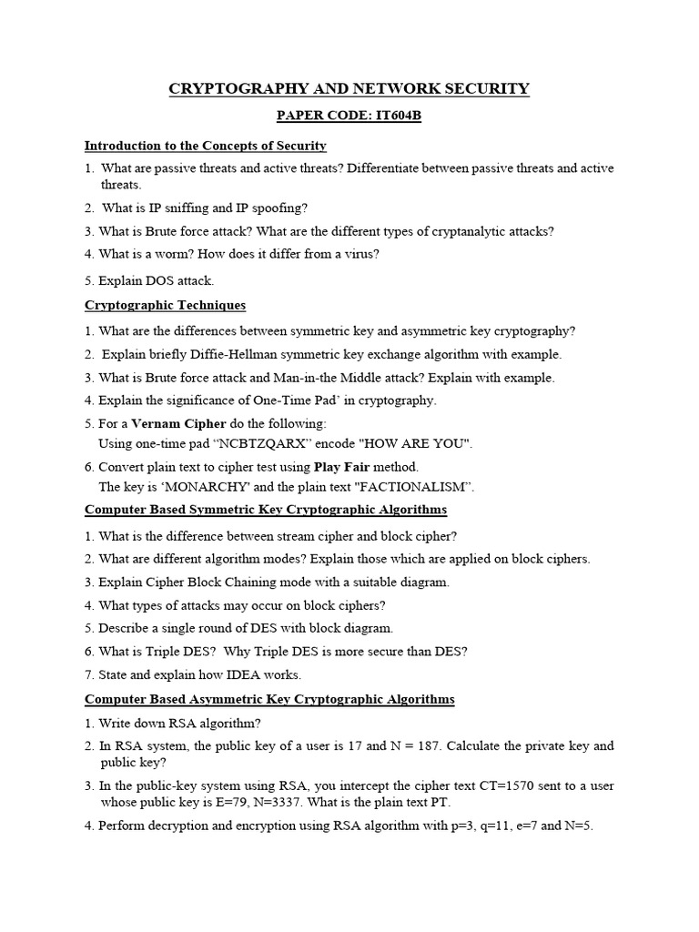 Suggested Questions Crypto2 | PDF | Cryptography | Encryption