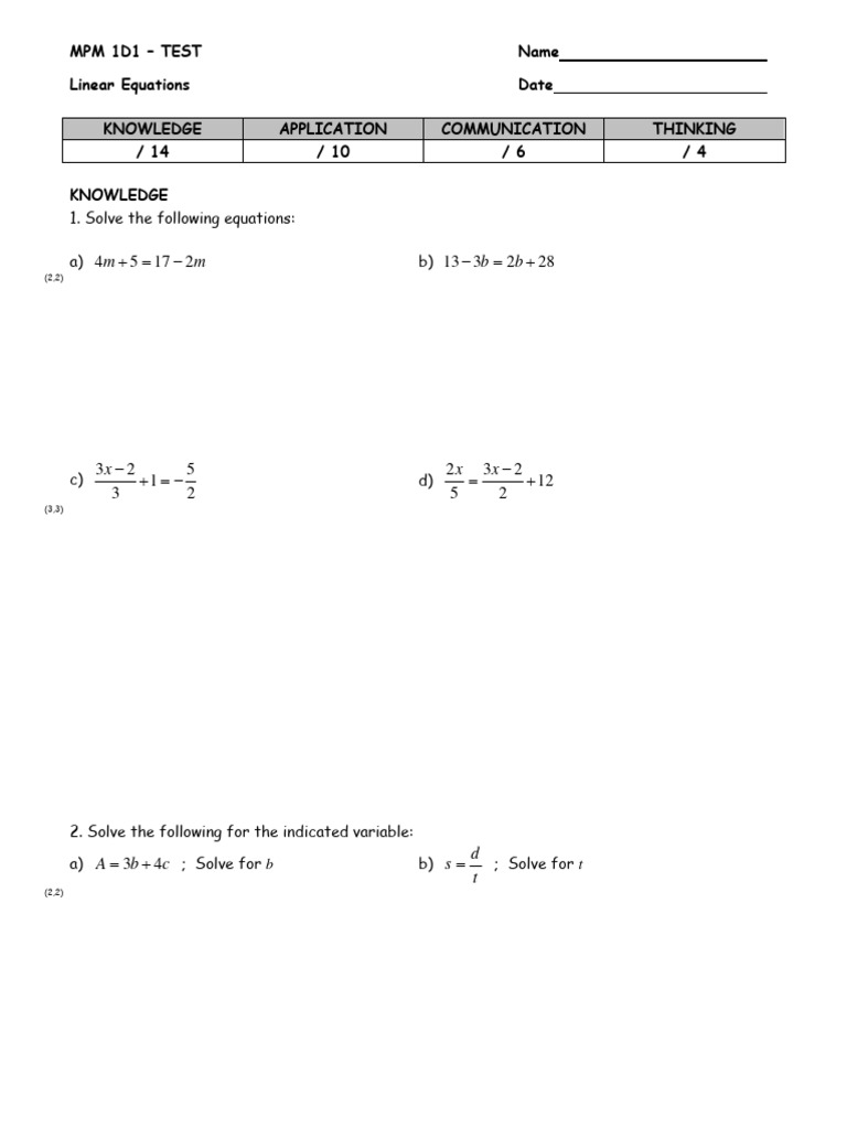 Chapter 4 Test | PDF | Equations | System Of Linear Equations