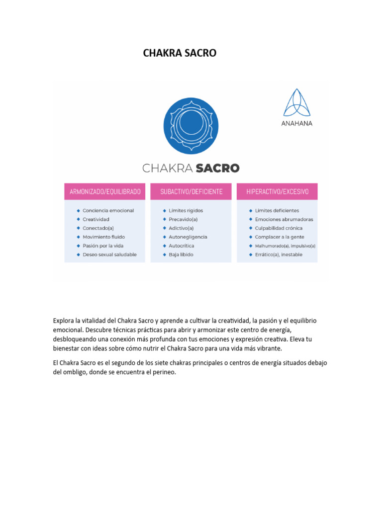 Sanando el Chakra Sacro: Guía Práctica | PDF | Las emociones | Chakra