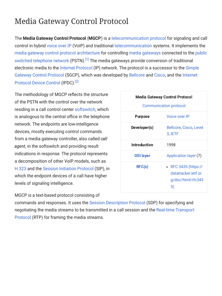 Media Gateway Control Protocol - Wikipedia | PDF | Internet Standards | Computer Science