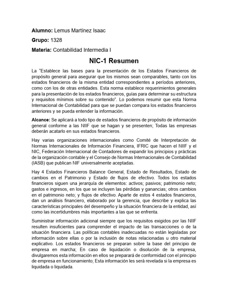 NIC-1 y C-11 Resumen | PDF | Compartir (Finanzas) | normas ...