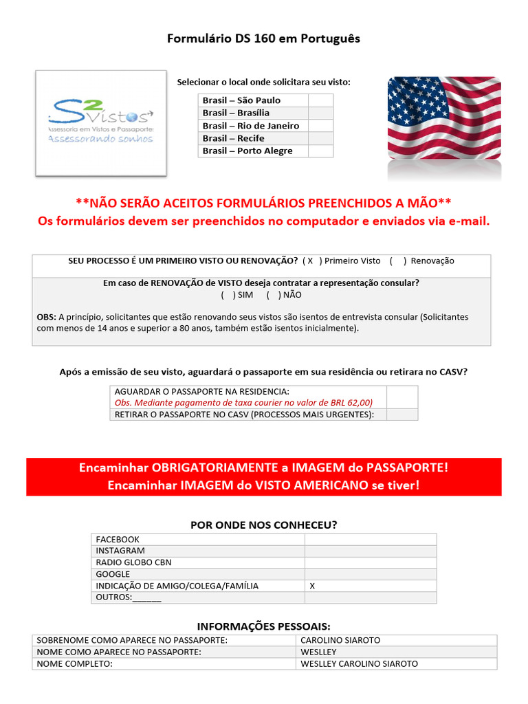 Formulario DS 1602.PdfWESLLEY | PDF | Passaporte | Rede social