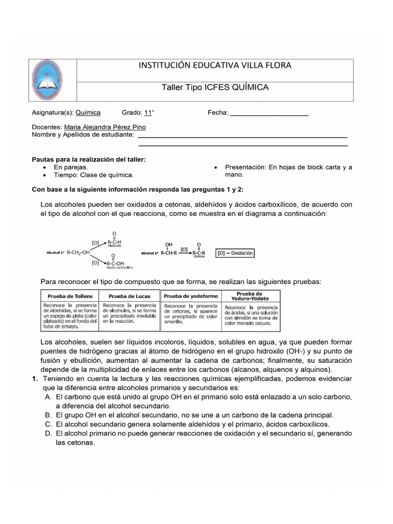 Taller Tipo ICFES Nomenclatura 11° | PDF
