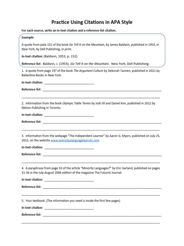 02 Practice Using Citations in APA Style - WORD Example | PDF | Apa ...